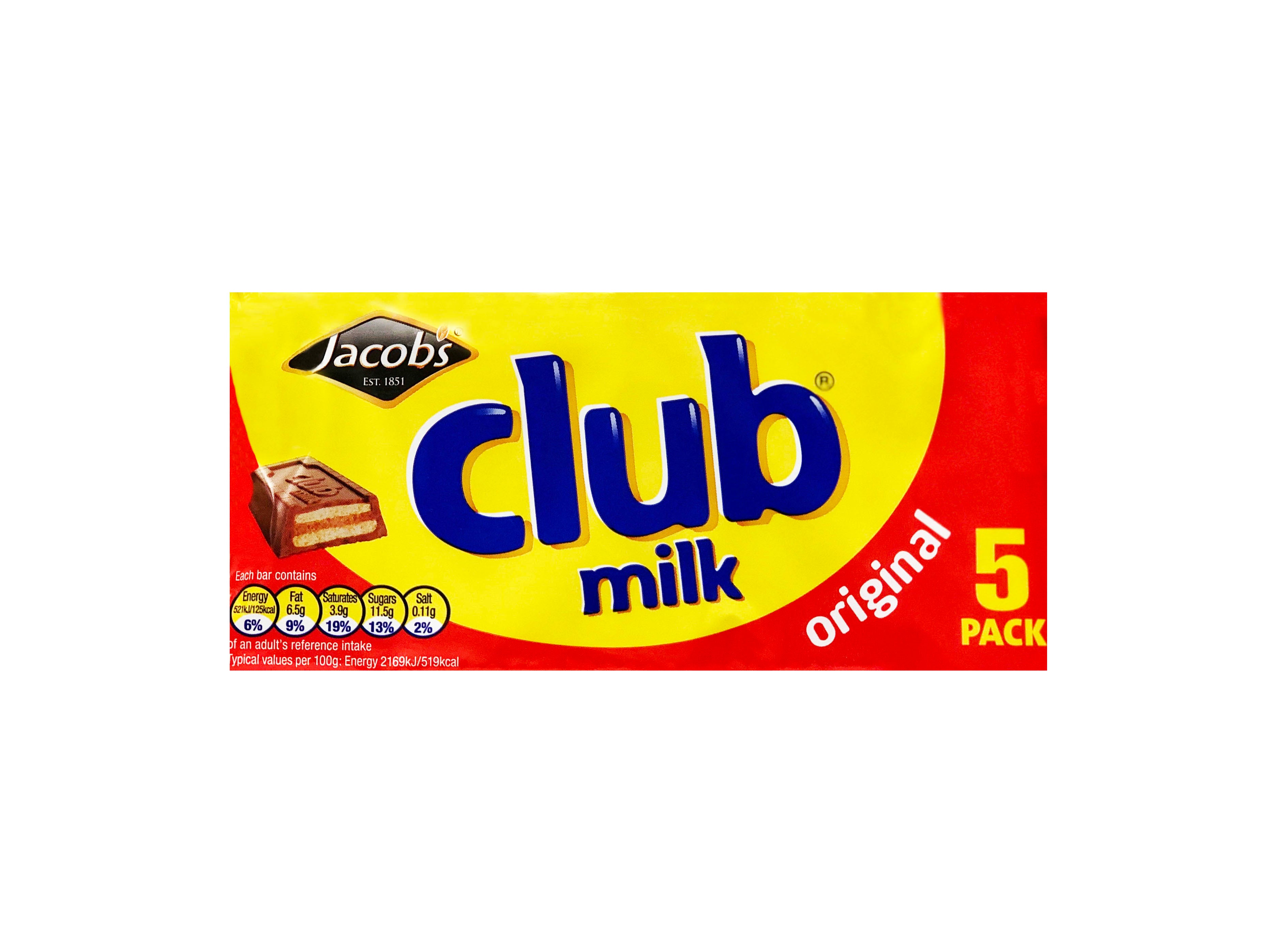 McVities Club Bar: Milk Chocolate 5-Pack .26lbs | British Depot Main Site
